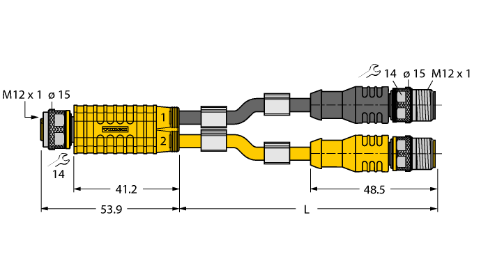 2-Way Splitter - Y-Splitter with Cable, Female Connector M12 × 1 - 2 × ...